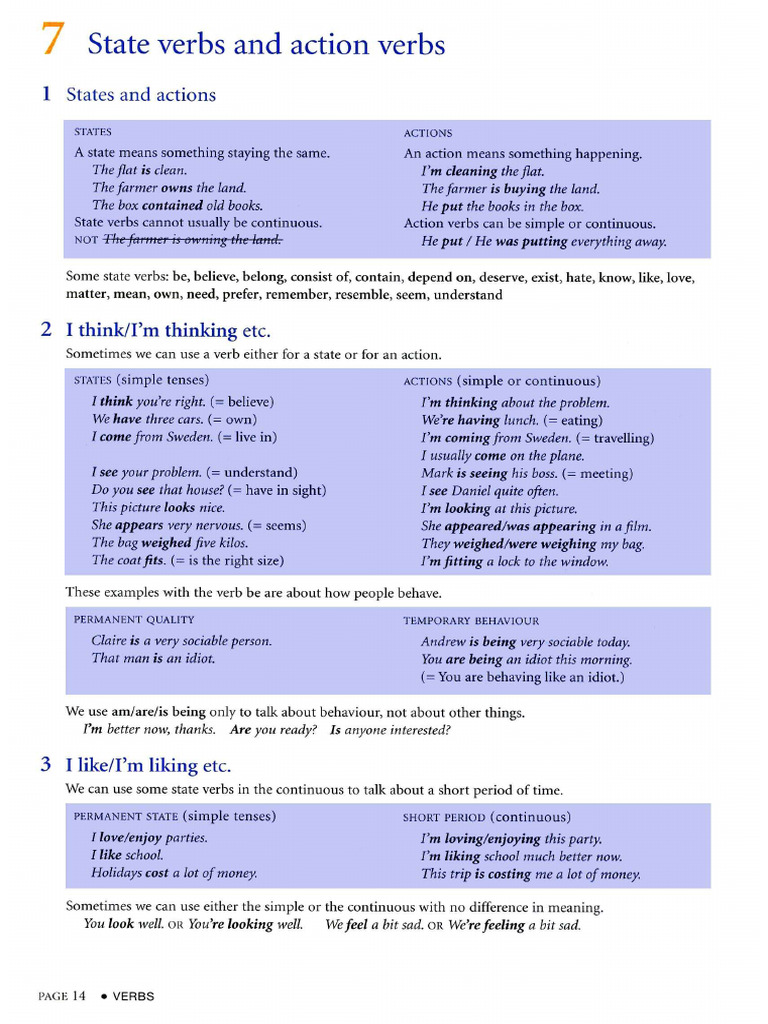 State and Action Verbs | PDF