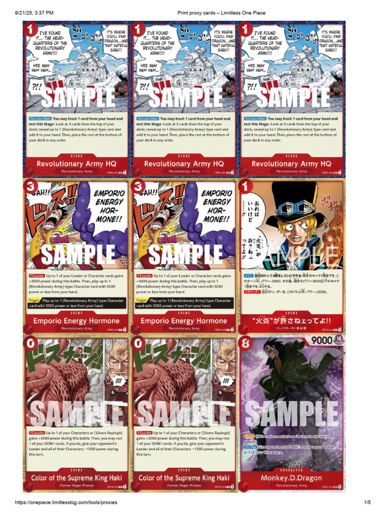 Limitless One Piece Proxy Printing Guide | PDF