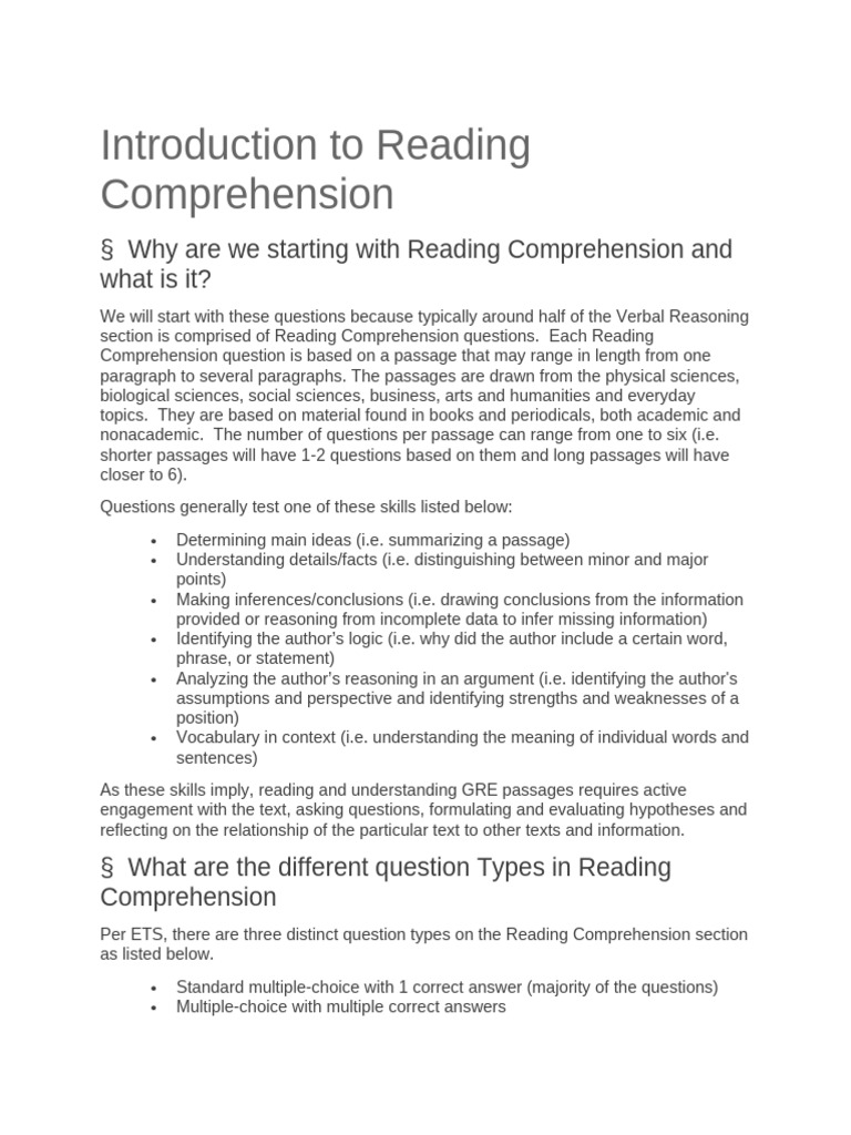 Introduction To Reading Comprehension | PDF | Reading Comprehension ...