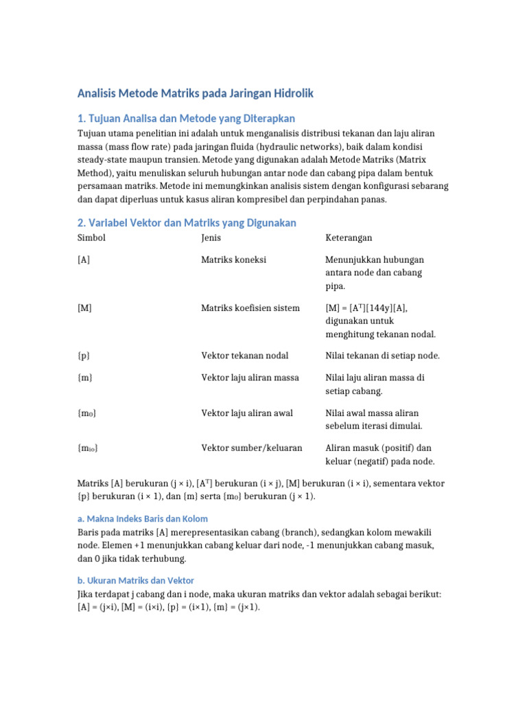 Analisis Matriks Jaringan Hidrolik | PDF