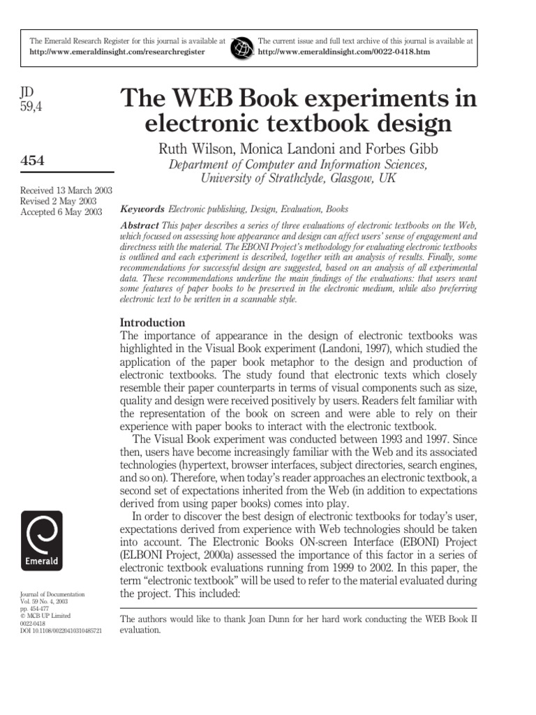 The WEB Book Experiments in Electronic Textbook Design 2 | PDF | Usability