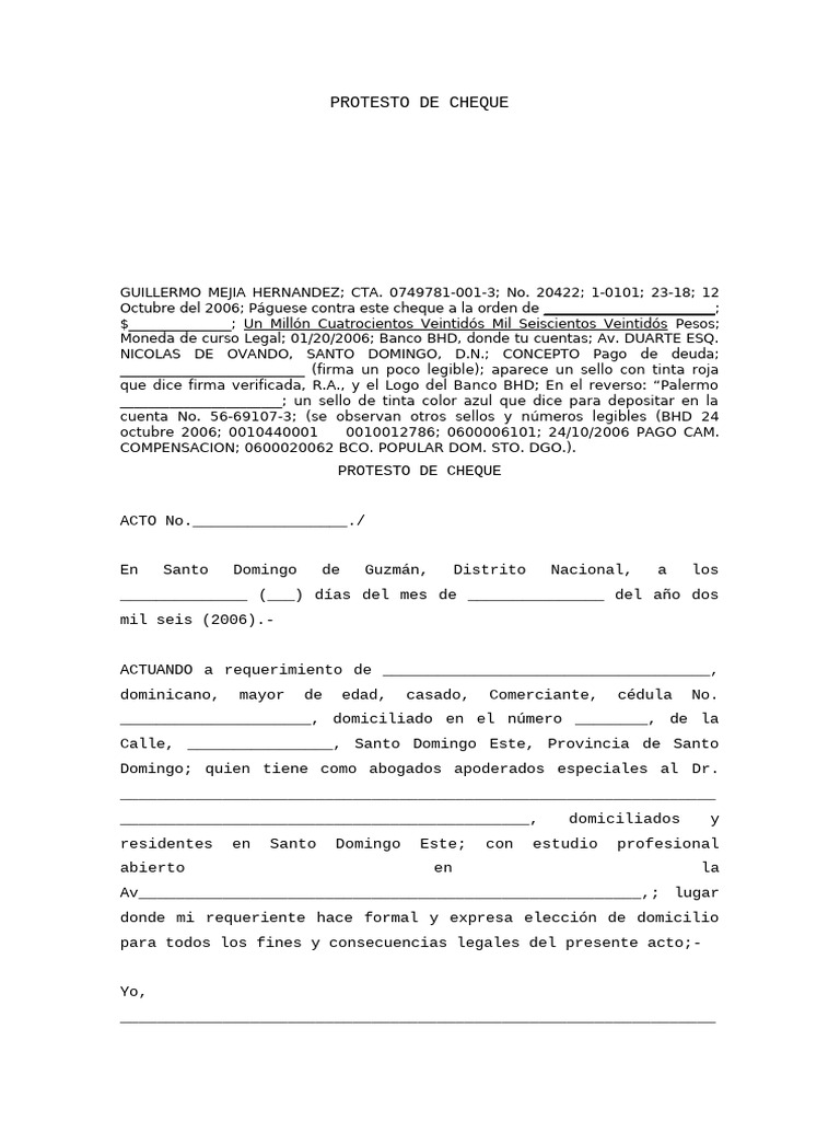 Protesto de Cheque Modelo | PDF | Cheque