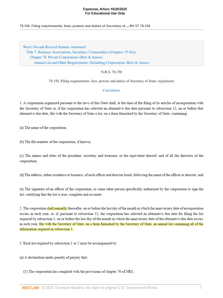 Filing Requirements Fees Powers and Duties of Secretary of State ...