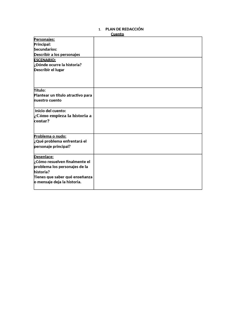 Plan de Redacción Cuento | PDF