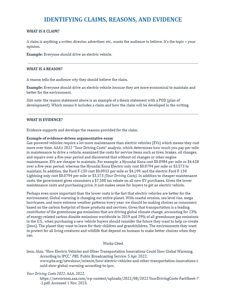 Identifying Claims, Reasons, and Evidence | PDF | Climate Change ...