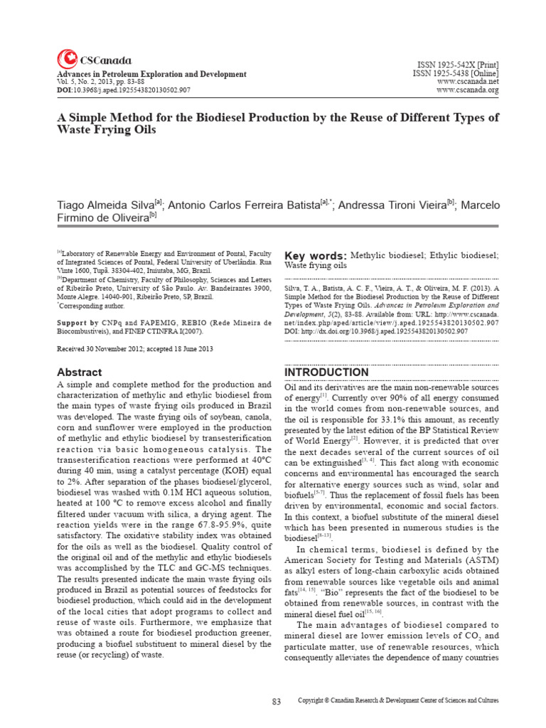 A Simple Method For The Biodiesel Produc | PDF | Biodiesel | Biofuel