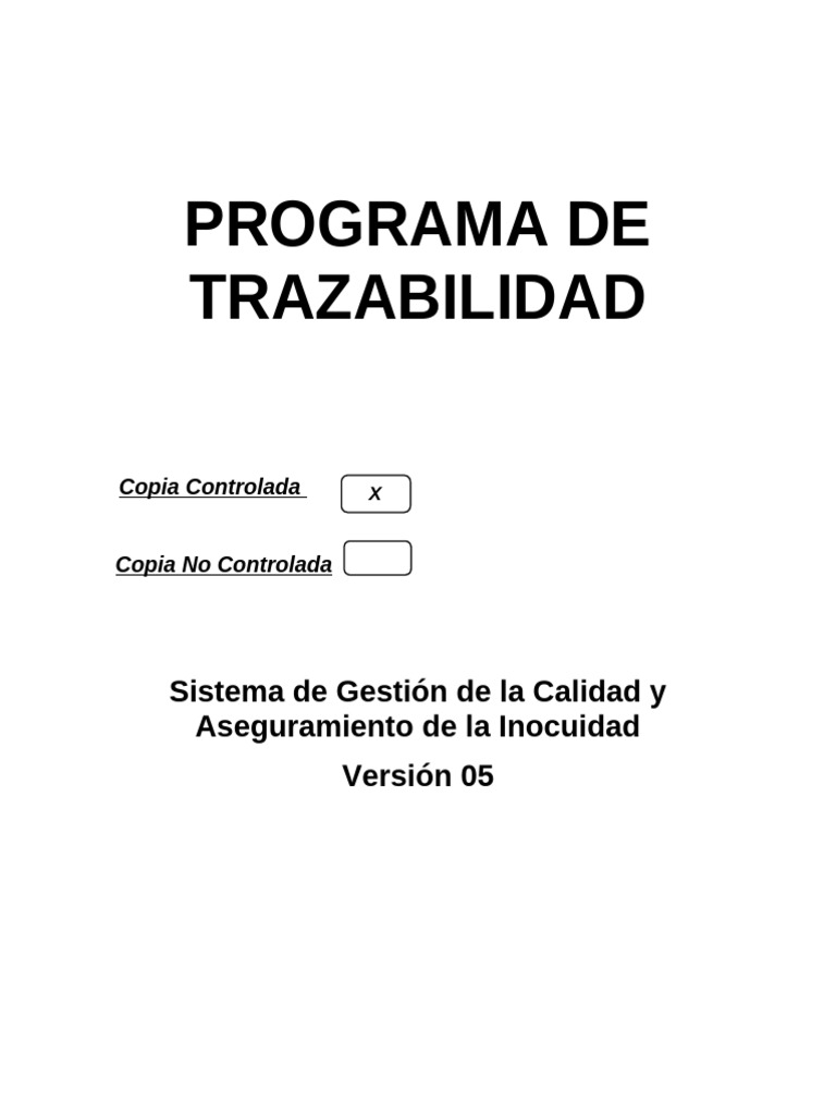 Programa de Trazabilidad | PDF | Calidad (comercial) | Alimentos