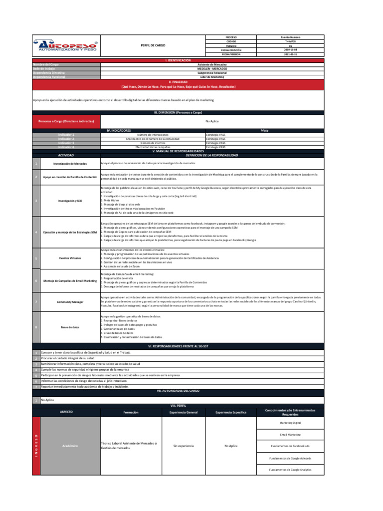 TH-MF05 Manual de Funciones Asistente Mercadeo | PDF | Marketing | Toma de decisiones