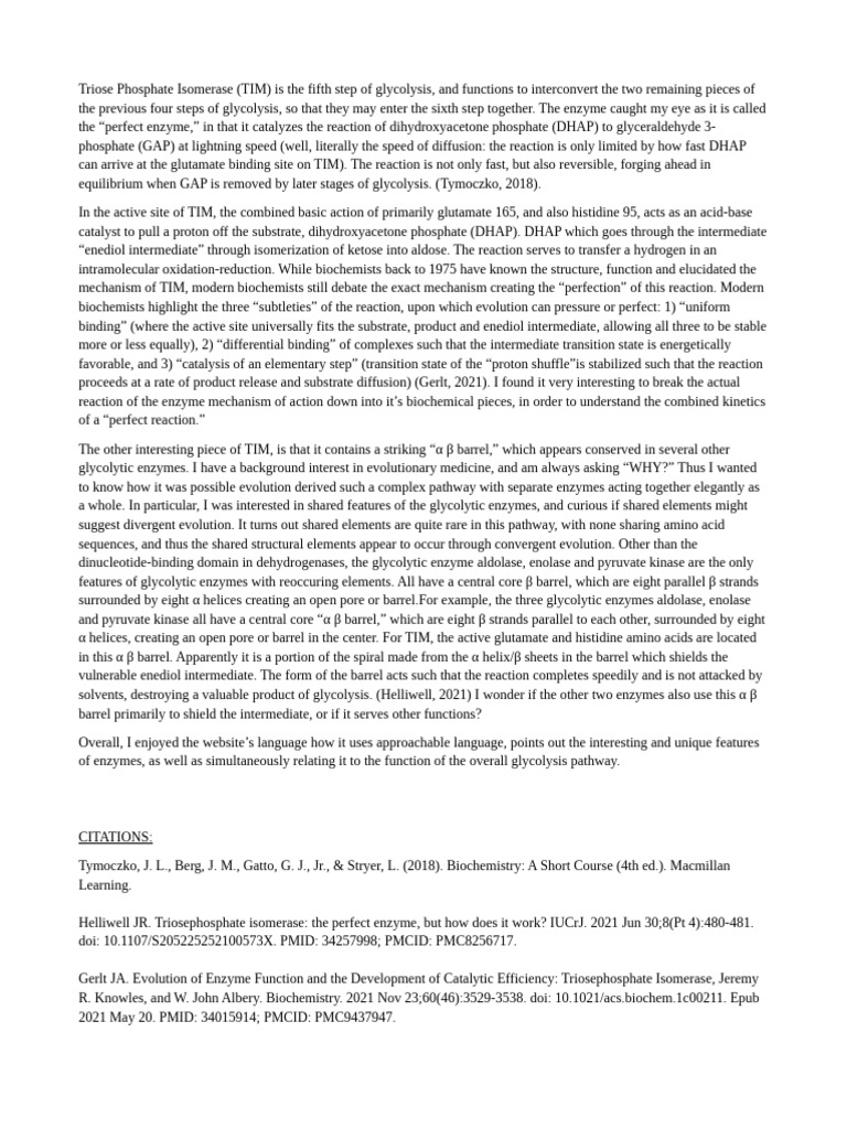 Discussion 6 - Triose Phosphate Isomerase | PDF | Enzyme | Glycolysis