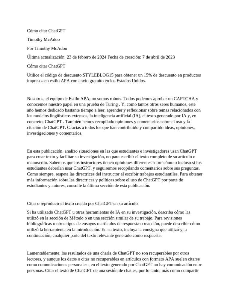 Cómo citar correctamente a ChatGPT | PDF | Inteligencia artificial ...