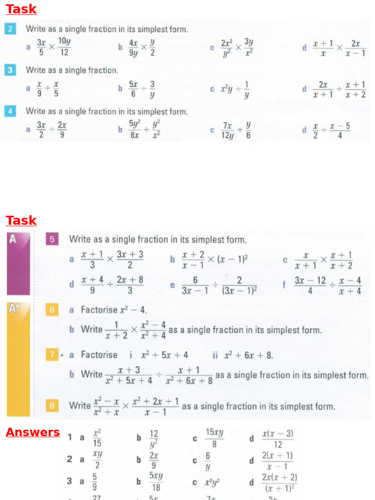 How Do I Multiply and Divide Algebraic Fractions HW | PDF