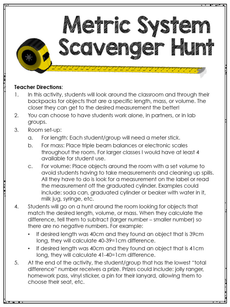 MetricSystemScavengerHunt 1 | PDF | Volume | Quantity