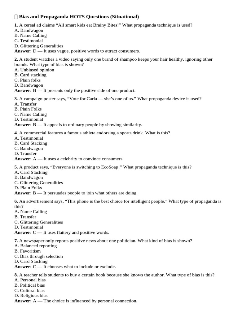 ? Bias and Propaganda HOTS Questions | PDF | Propaganda | Bias