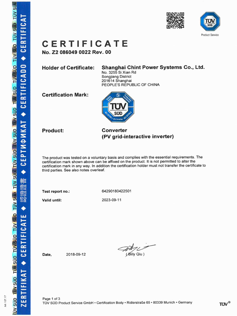 Certificado Iec 62109 y en 62109 Chint Cps Sca6ktl | PDF