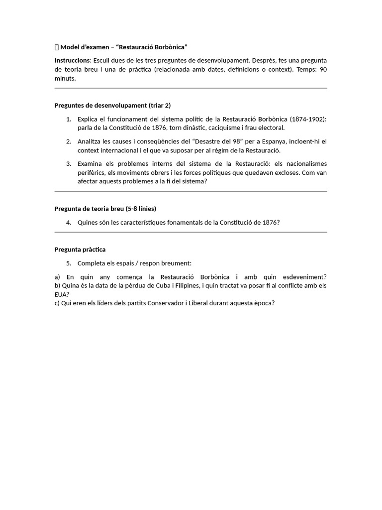 Model Exàmen Restauració | PDF