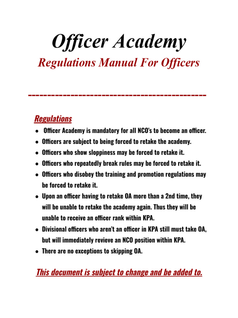 Officer Academy Regulations Manual | PDF