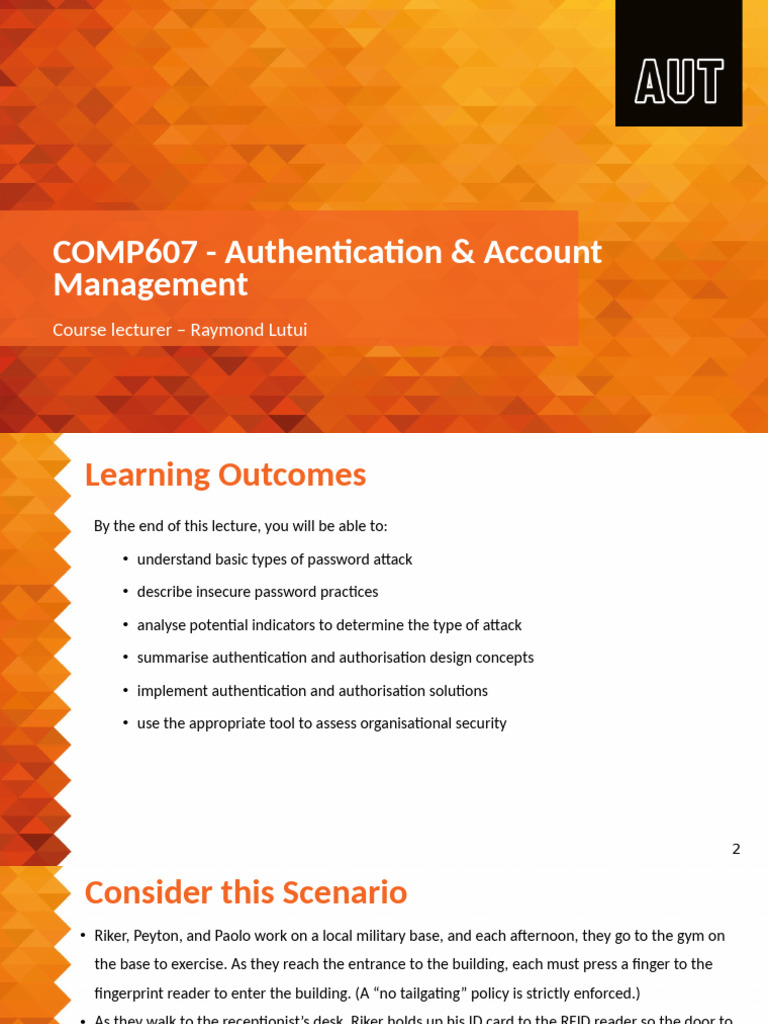 2024 AUT COMP607 Authentication | PDF | Password | Biometrics