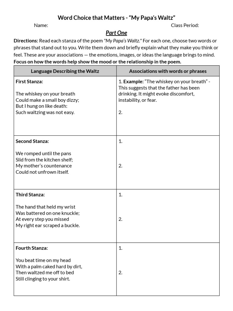 Word Associations in My Papa's Waltz | PDF