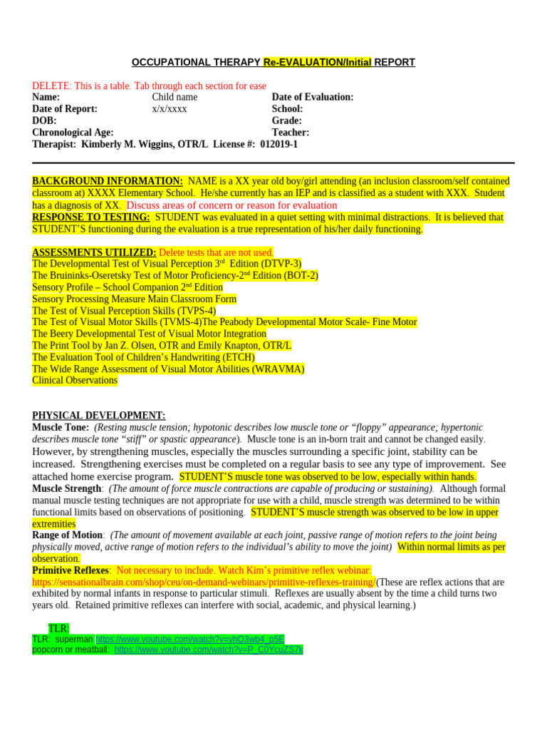 Occupational Therapy Evaluation Report | PDF | Balance (Ability ...