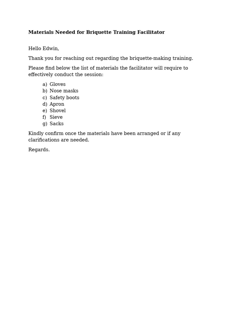 Materials Needed For Briquette Training Facilitator | PDF