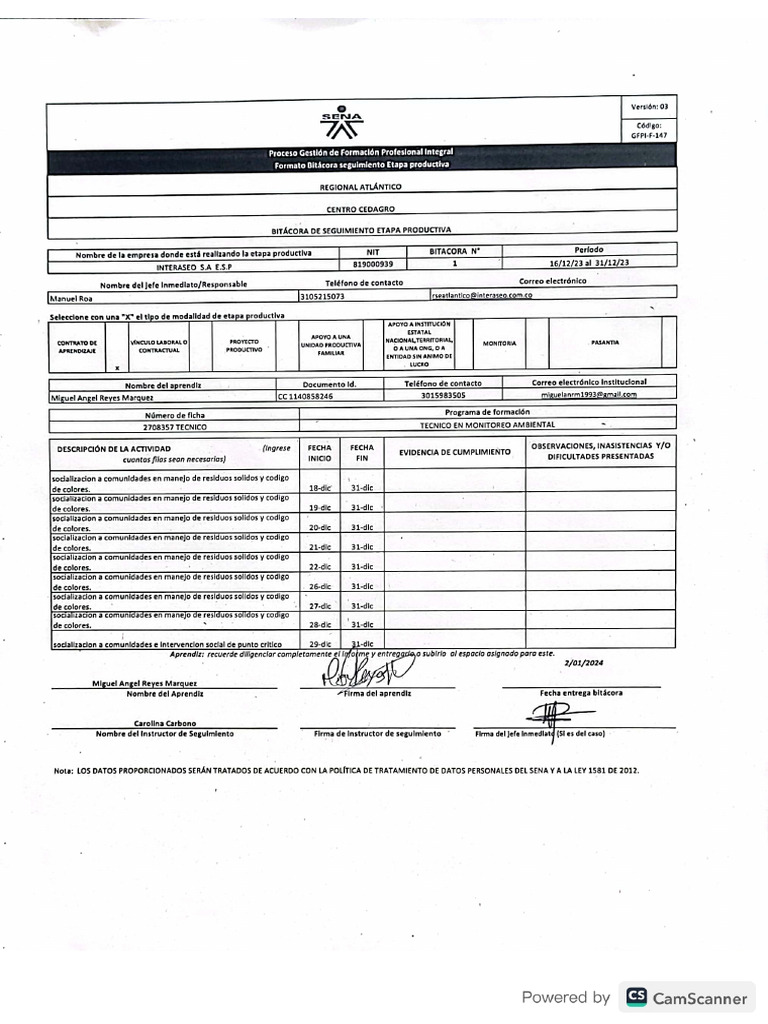Bitácoras Sena 1 A La 12 | PDF