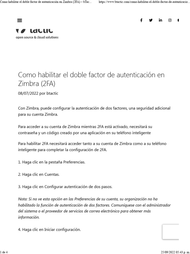 Como Habilitar El Doble Factor de Autenticación en Zimbra (2FA) - BTactic Open Source&Cloud ...