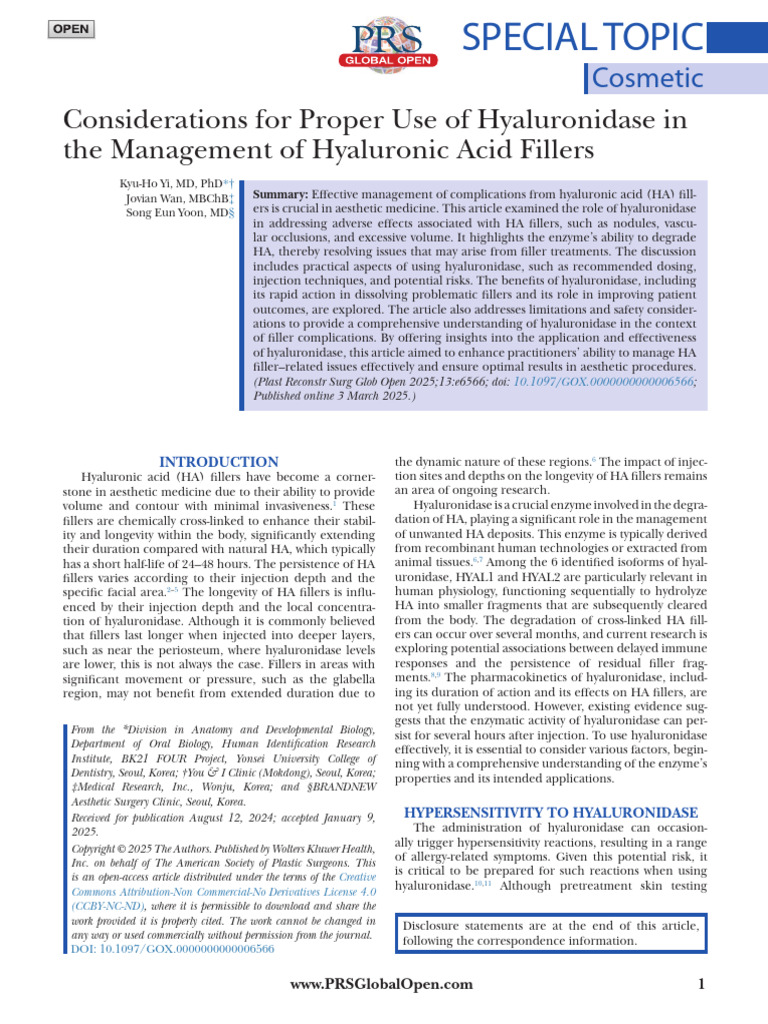 Considerations for Proper Use of Hyaluronidase in | PDF | Dose (Biochemistry) | Chemistry