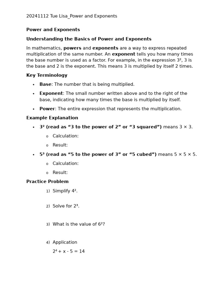 Power and Exponents Explained | PDF