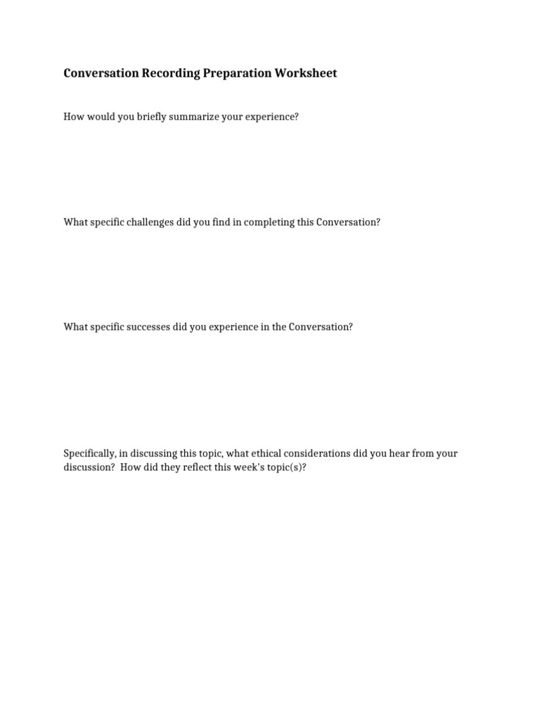 Conversation Recording Preparation Worksheet | PDF