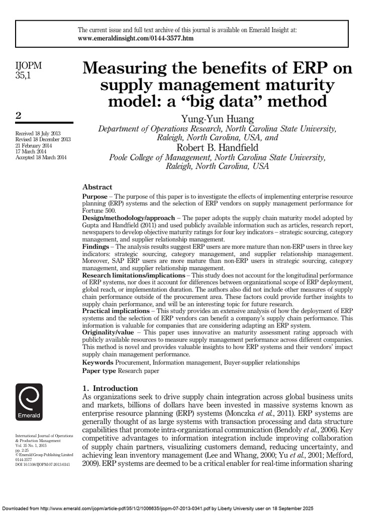 2015 - Measuring The Benefits of ERP On Supply Management Maturity ...