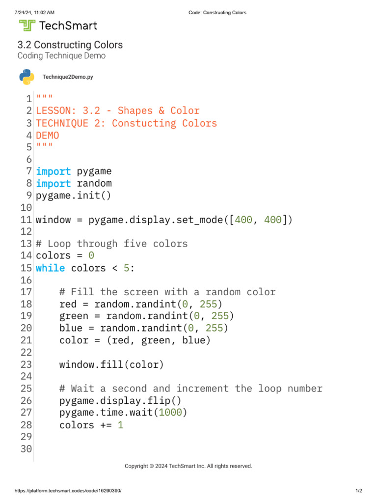 Constructing Colors in Pygame Demo | PDF