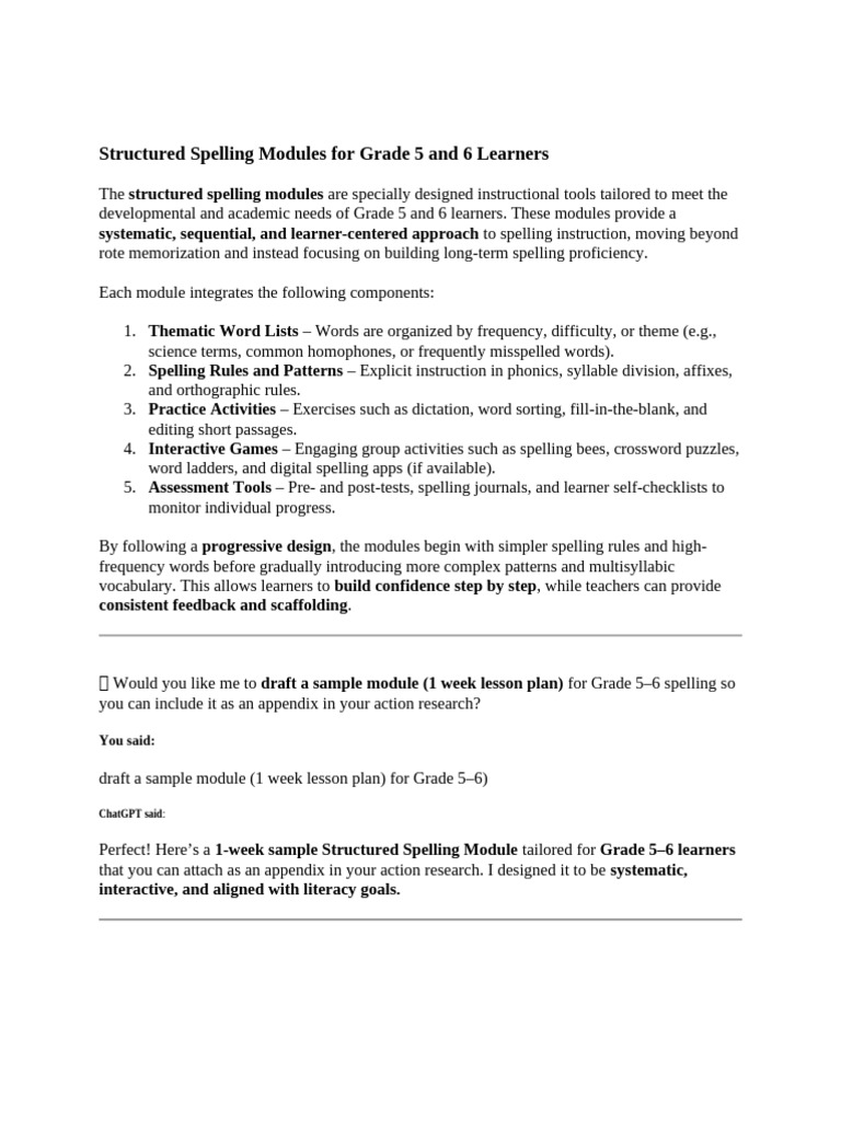 Structured Spelling Modules For Grade 5 and 6 Learners | PDF | Spelling ...