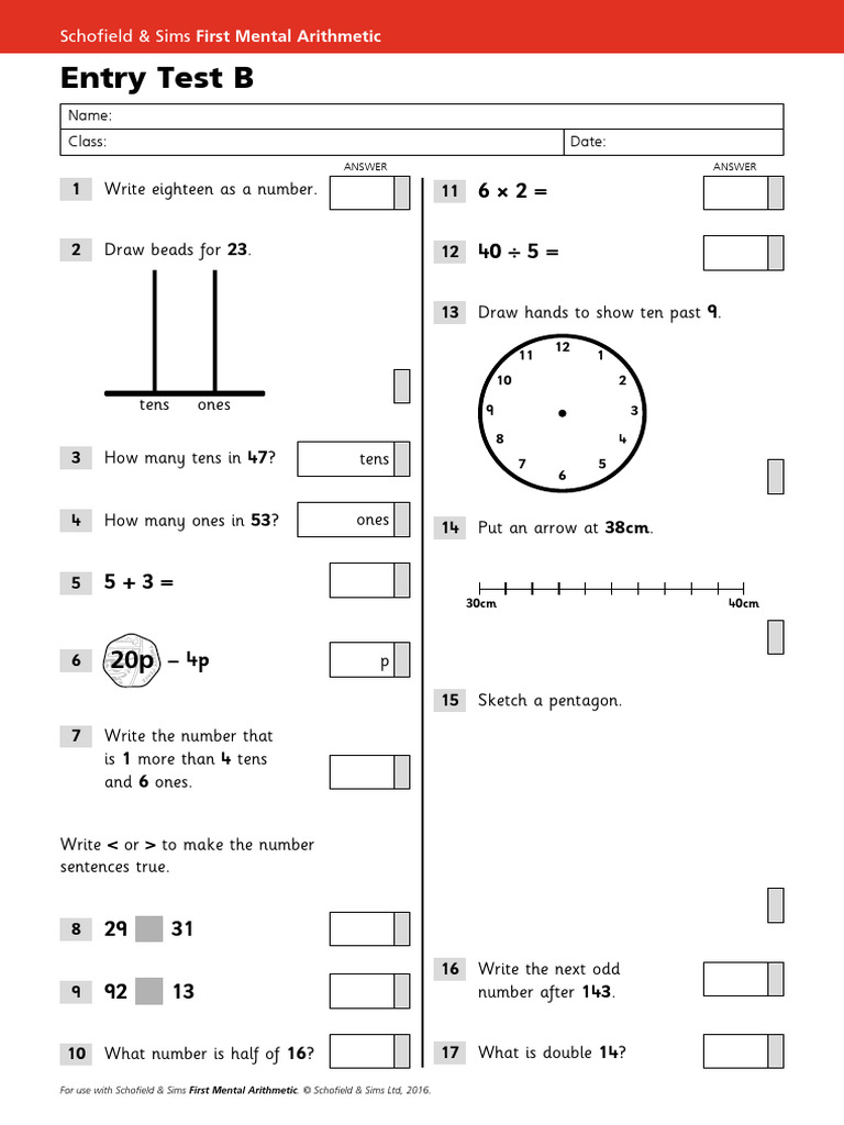 First Mental Arithmetic Entry Test | PDF | Mathematics | Arithmetic