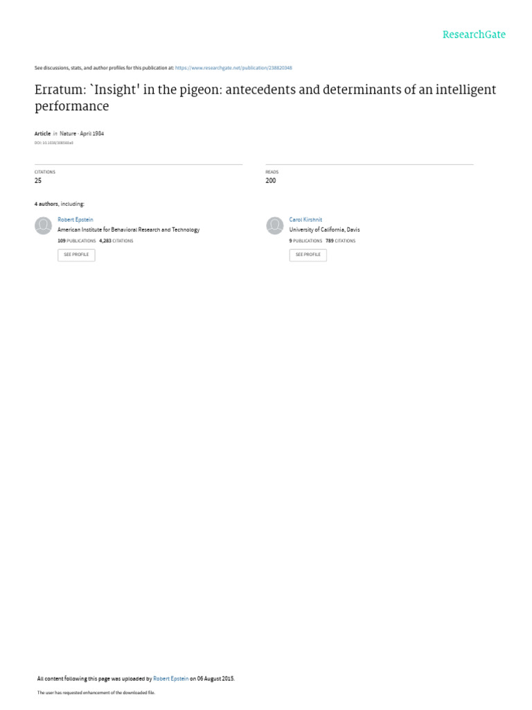 Pigeon Intelligence: Erratum Insights | PDF | Ethology | Behavioural ...