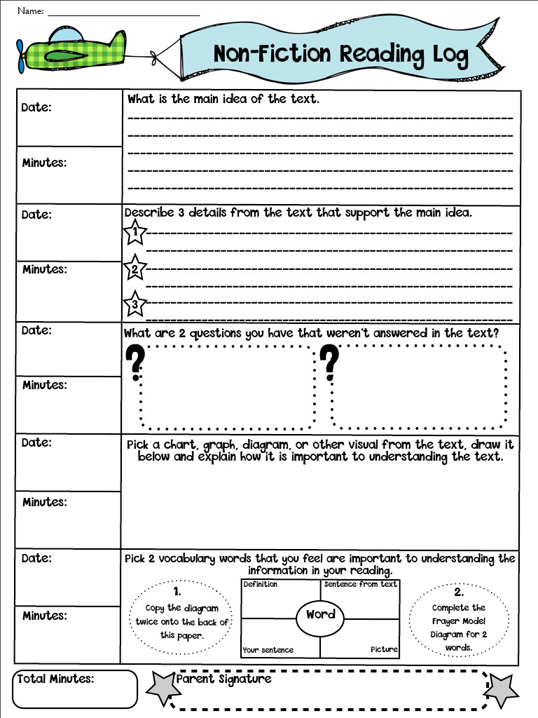 Non-Fiction Reading Log Template | PDF | Vocabulary | Diagram