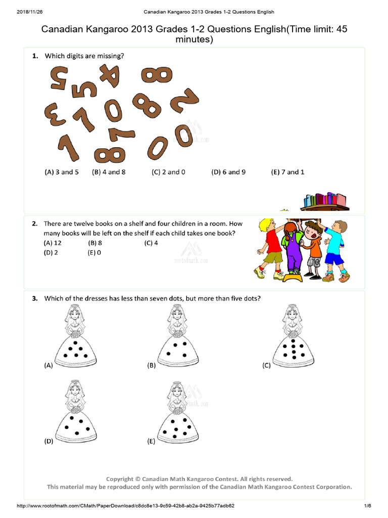 Canadian Kangaroo 2013 Grades 1-2 Questions English | PDF
