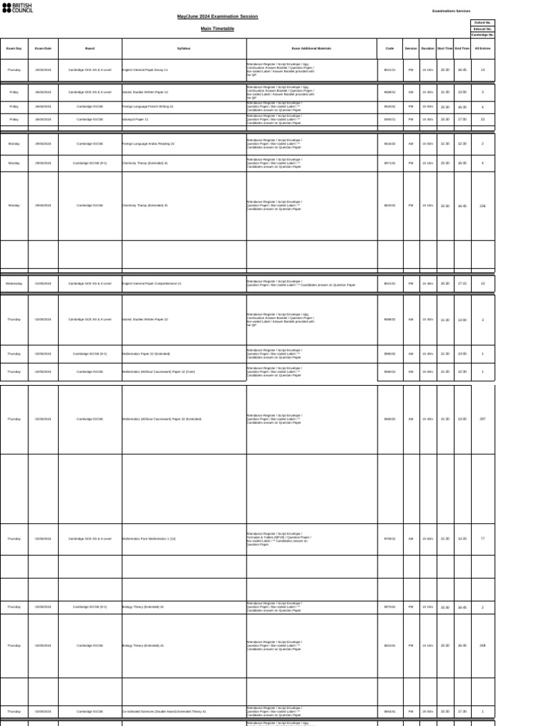 Ittihad Timetable - May-June 2024 - Without Access Arrangment | PDF ...