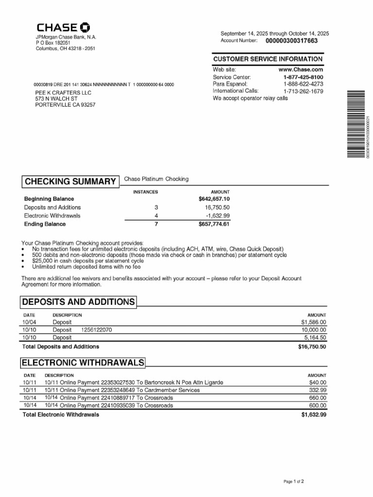 CHASE Statement October | PDF