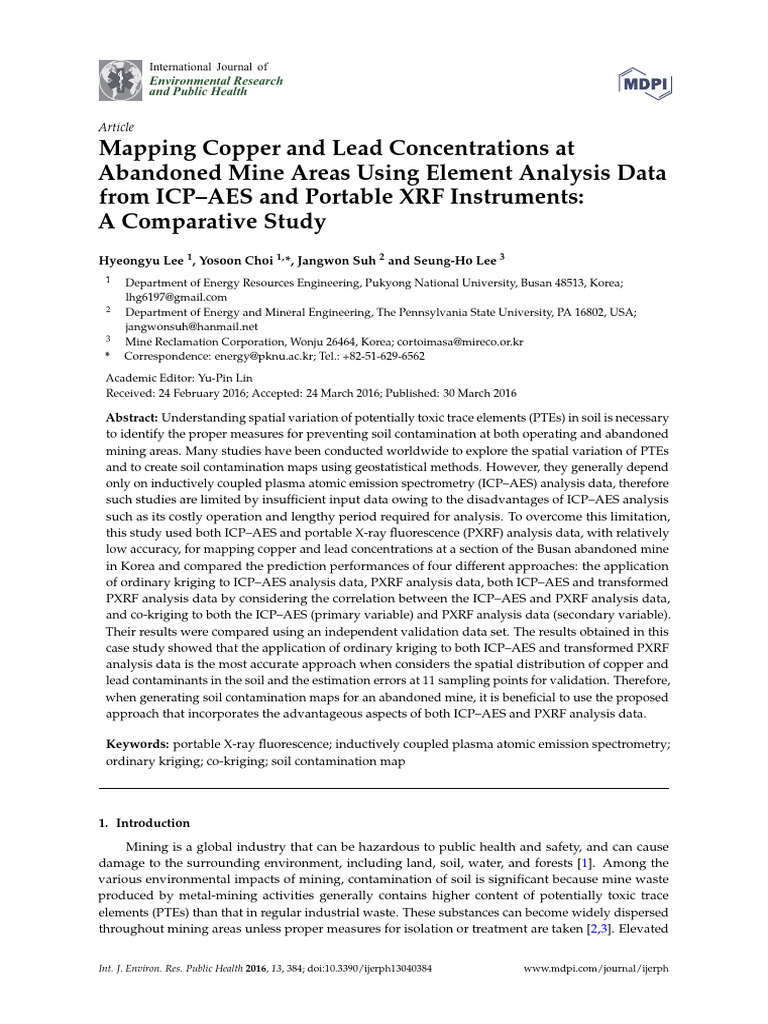 Mapping Copper and Lead Concentrations at Abandoned Mine Areas Using Element Analysis Data | PDF ...