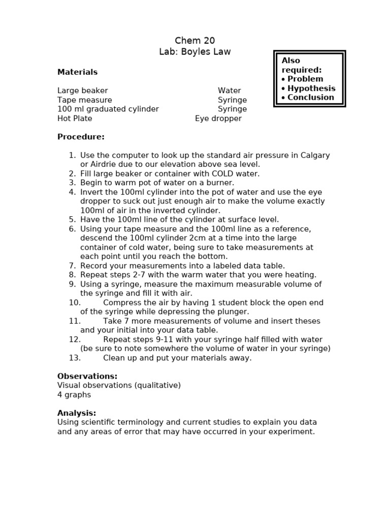 Boyles Law Lab | PDF