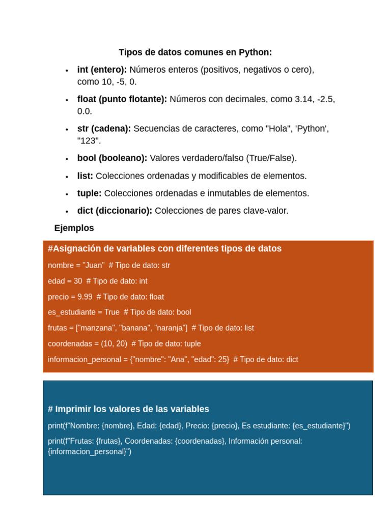 Tipos de Datos Comunes en Python | PDF