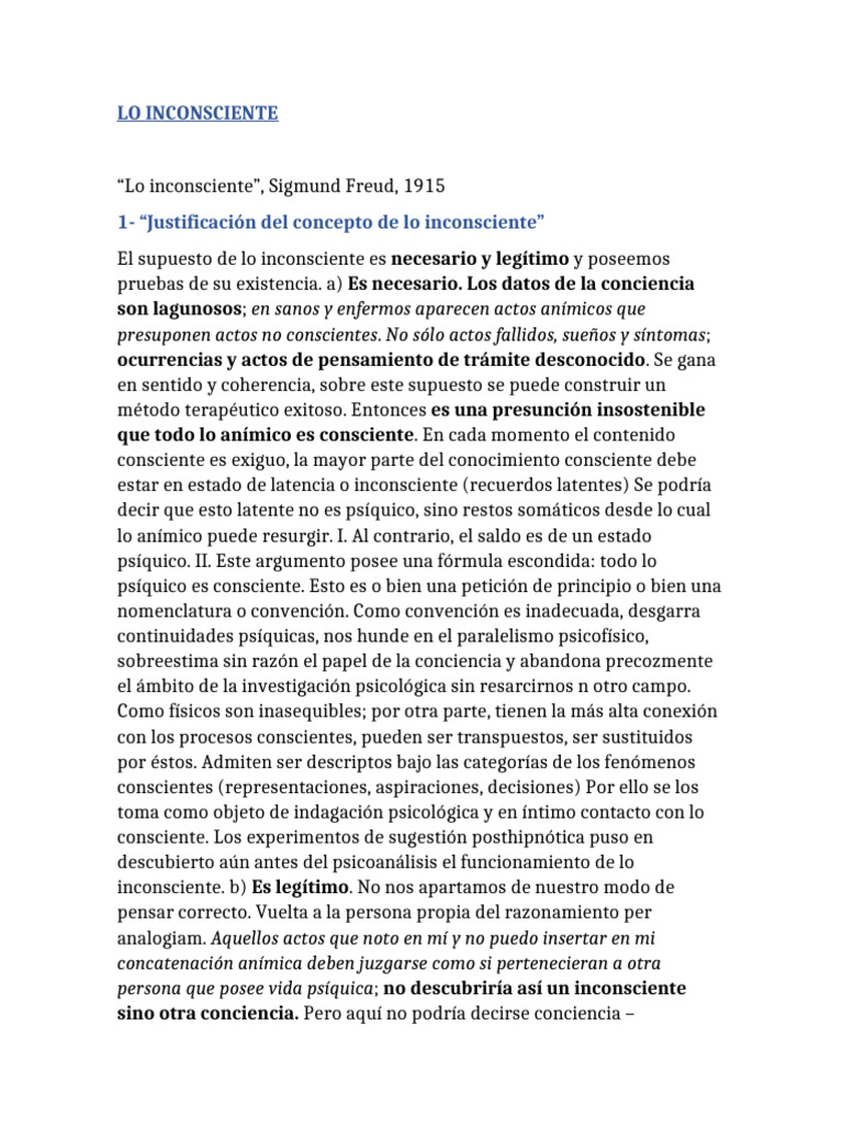 Lo Inconsciente Pdf Mente Inconsciente Psicoanálisis