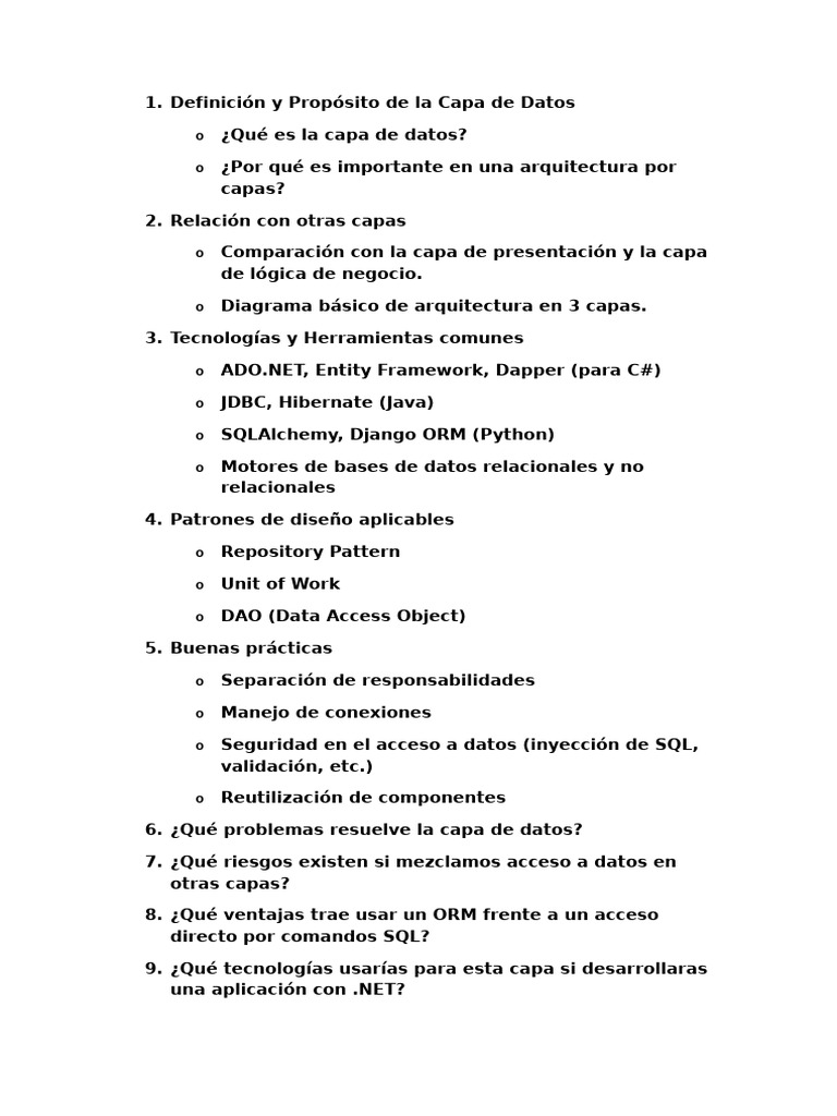Capa de Datos: Definición y Prácticas | PDF | Consulta integrada de ...