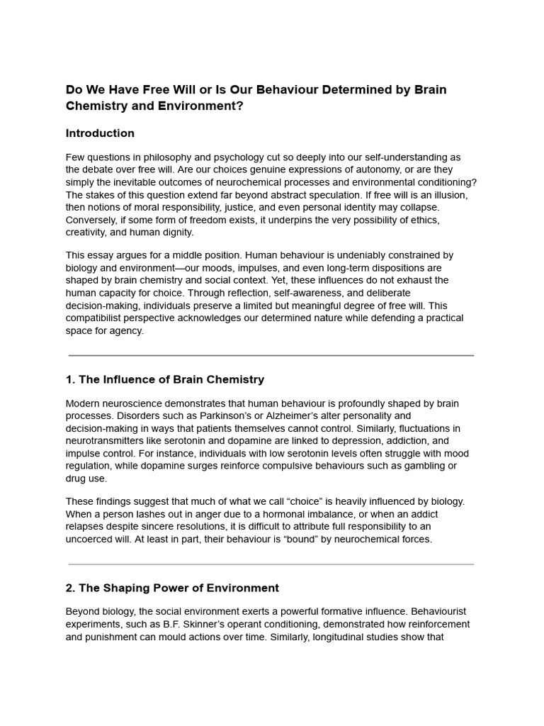 Psychology Writing Competition Sample | PDF | Free Will | Psychological ...