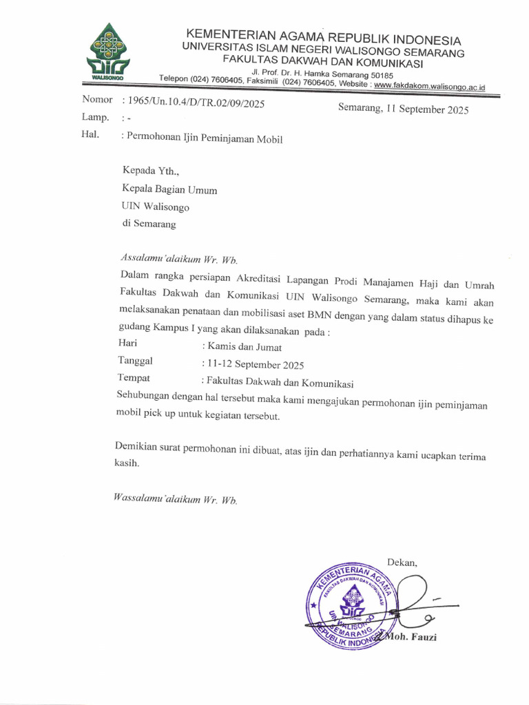Surat Pinjam Mobil | PDF