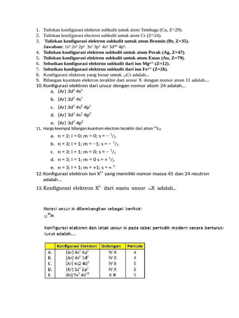 Konfigurasi Elektron Tembaga dan Lainnya | PDF