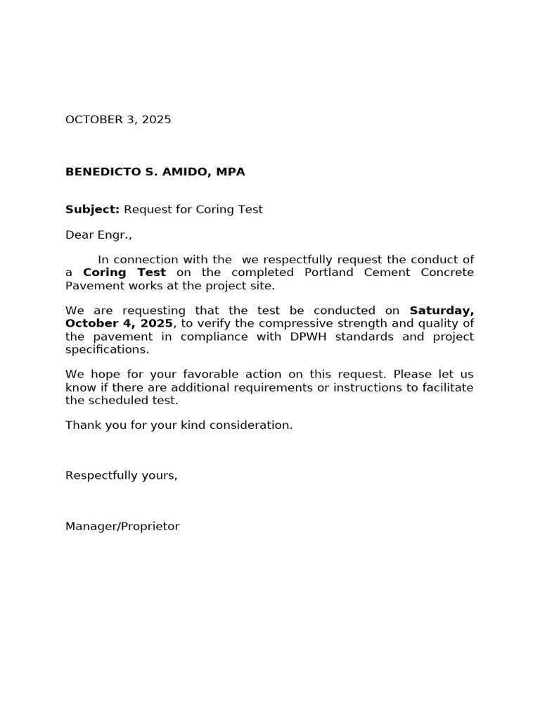 Request Letter For Coring | PDF
