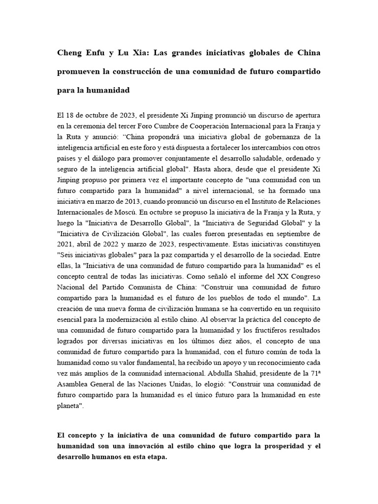Cheng Enfu y Lu Xia: Las Grandes Iniciativas Globales de China ...