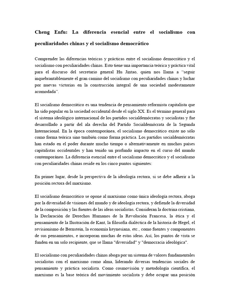Cheng Enfu La Diferencia Esencial Entre El Socialismo Con ...