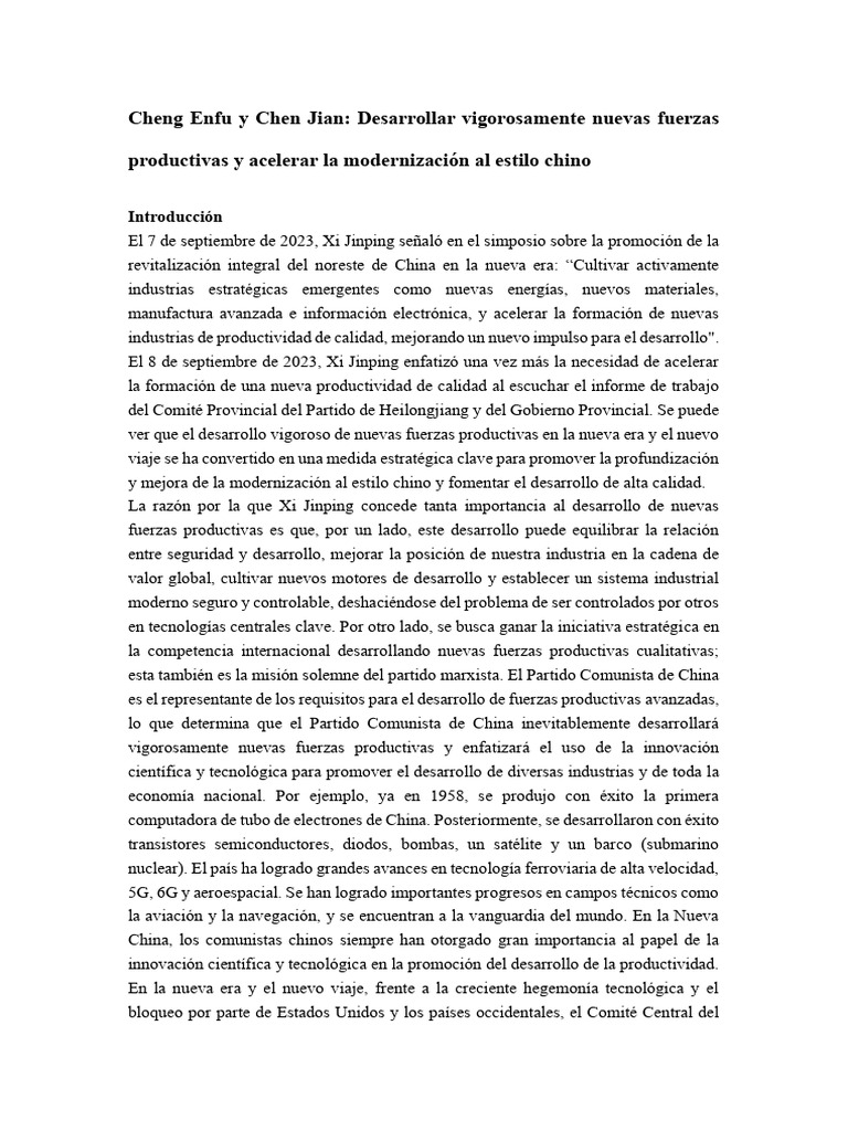 Cheng Enfu y Chen Jian - Desarrollar Vigorosamente Nuevas Fuerzas ...
